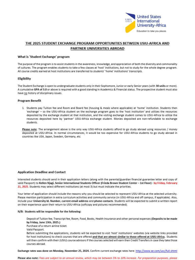 E239a6f4 2025 Student Exchange Study Abroad o | PDF | Fee | Banks