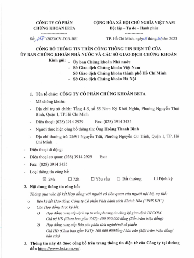 CBTT Giao Ket HD Voi Phs - 1703139968 | PDF