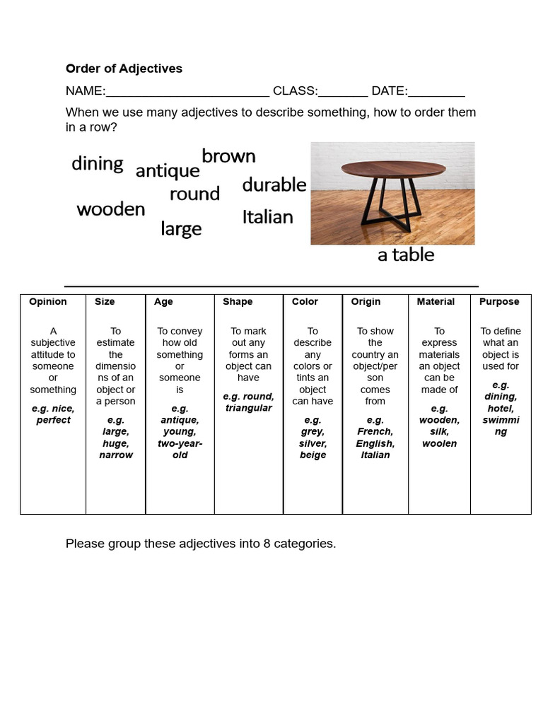 Ordering Adjectives Guide | PDF