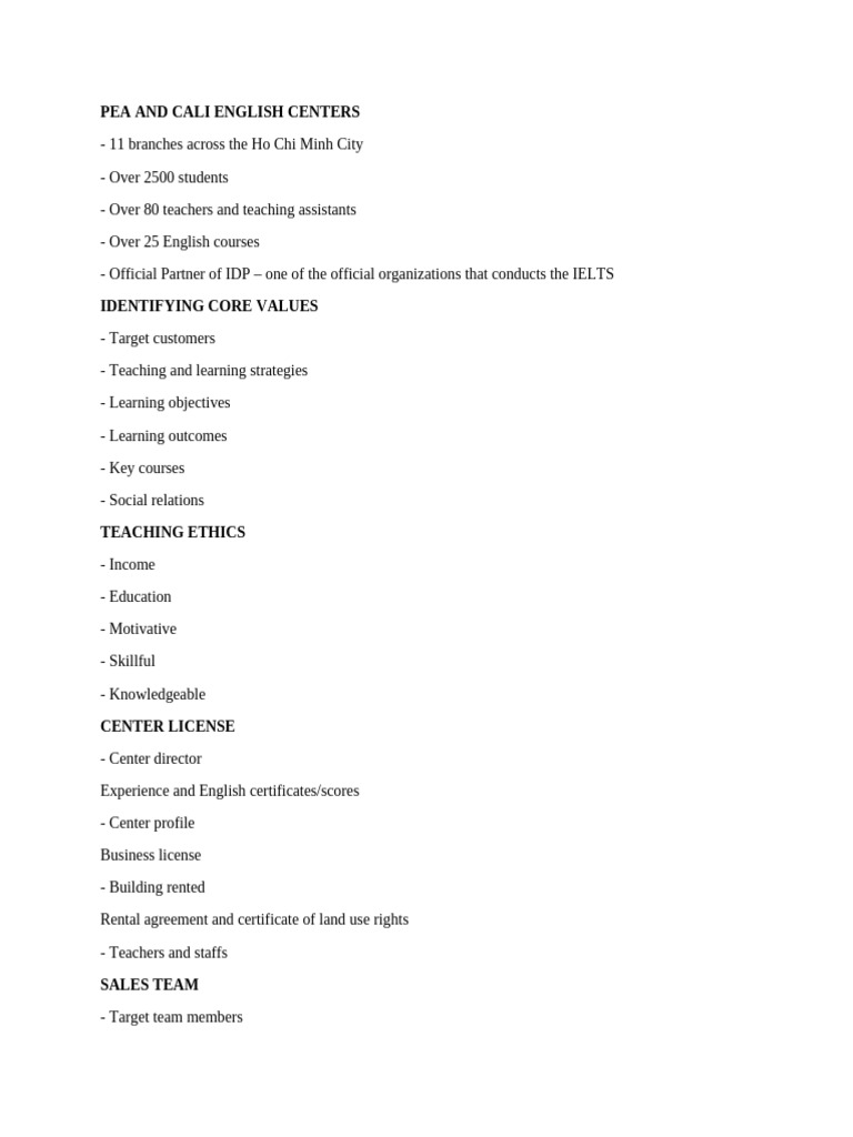 Pea and Cali English Centers | PDF