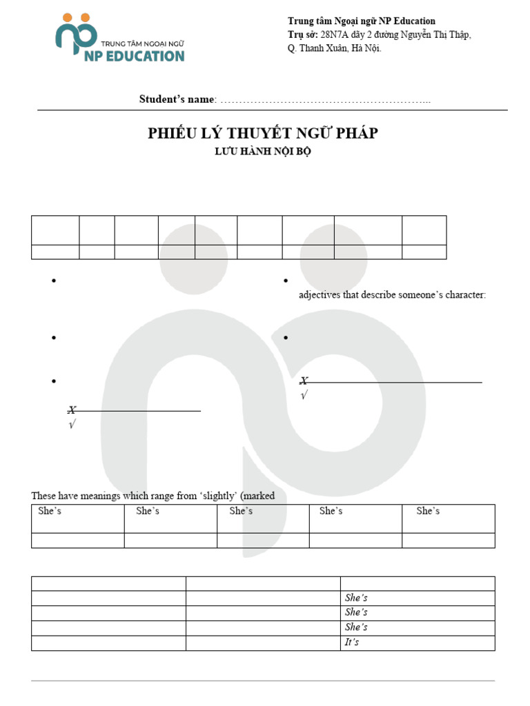 8A Q3 L11 LÝ THUYẾT ORDER OF ADJECTIVE (GV+HS) | PDF | Adjective | Morphology