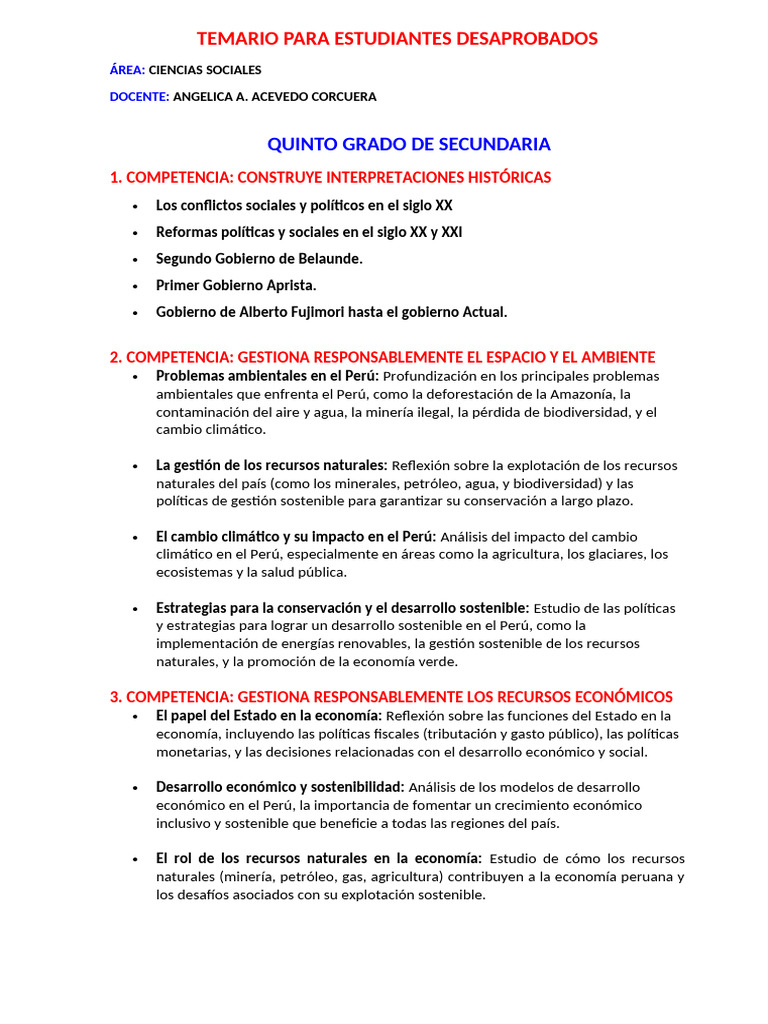 Temario CCSS Primero Cuarto Quinto | PDF