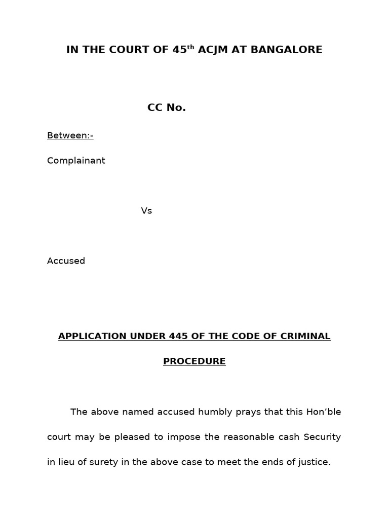 445 CrPC Application Format | PDF