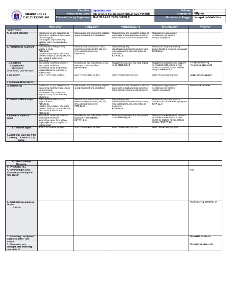 DLL_FILIPINO 2_Q4_W7 | PDF