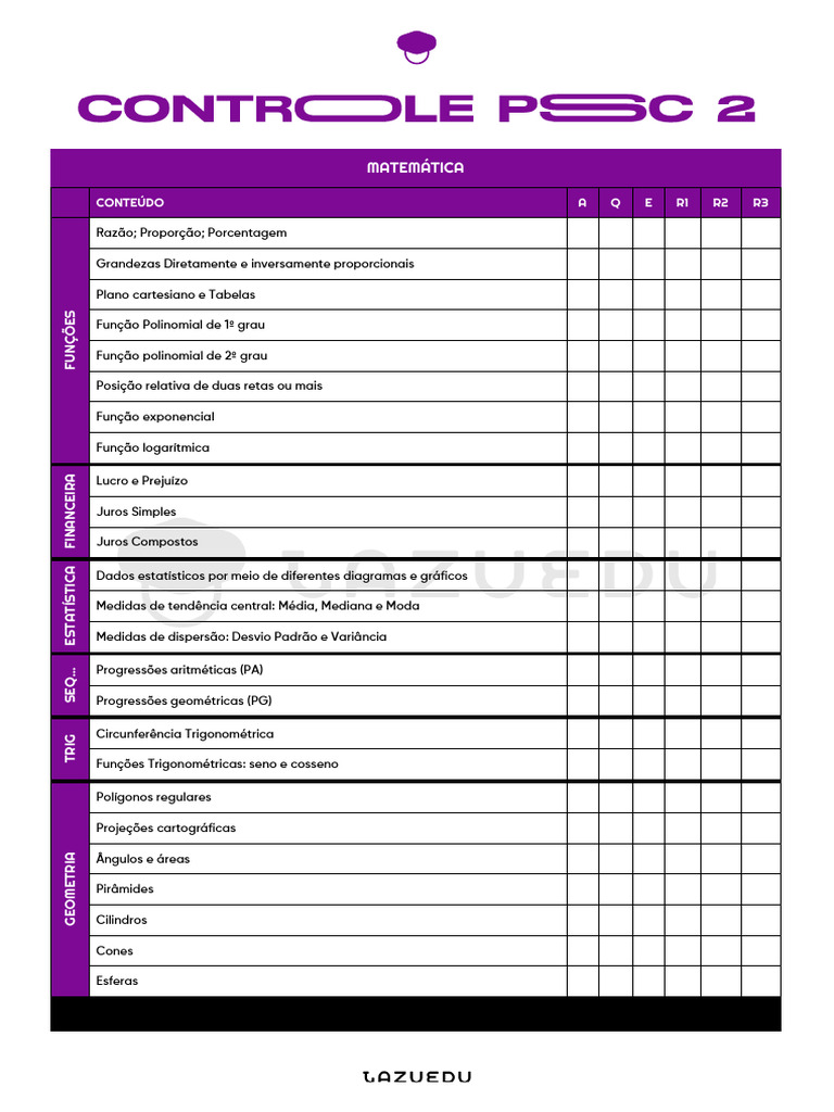 Controle de Estudos Do PSC 2 2025 | PDF | Brasil | Temperatura