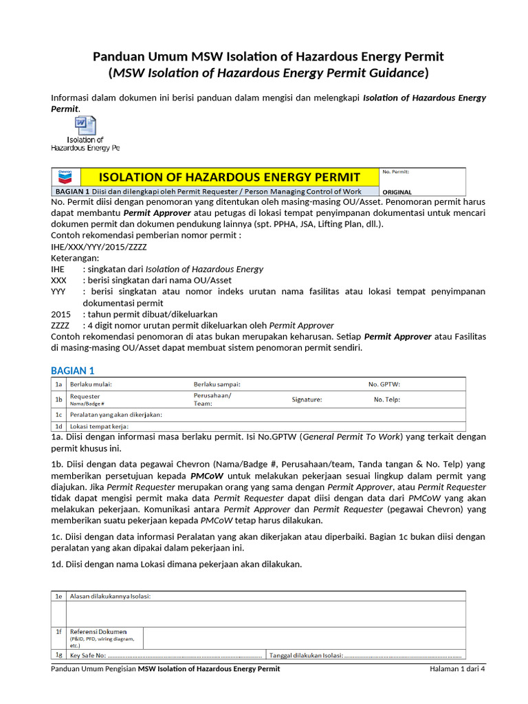 MSW Isolation of Hazardous Energy Permit Guidance | PDF