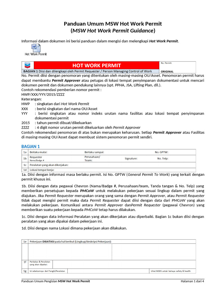 Panduan Pengisian Hot Work Permit | PDF