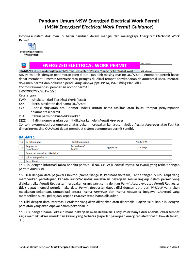MSW Energized Electrical Work Permit Guidance | PDF