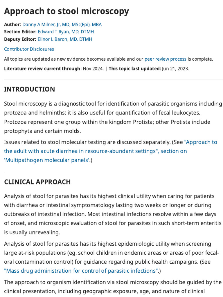 Approach to Stool Microscopy | PDF | Infection | Diarrhea
