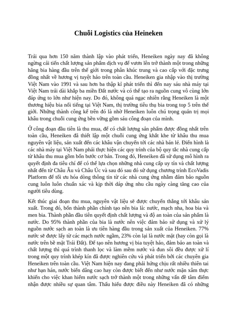 Chuỗi Logistics Của Heineken | PDF