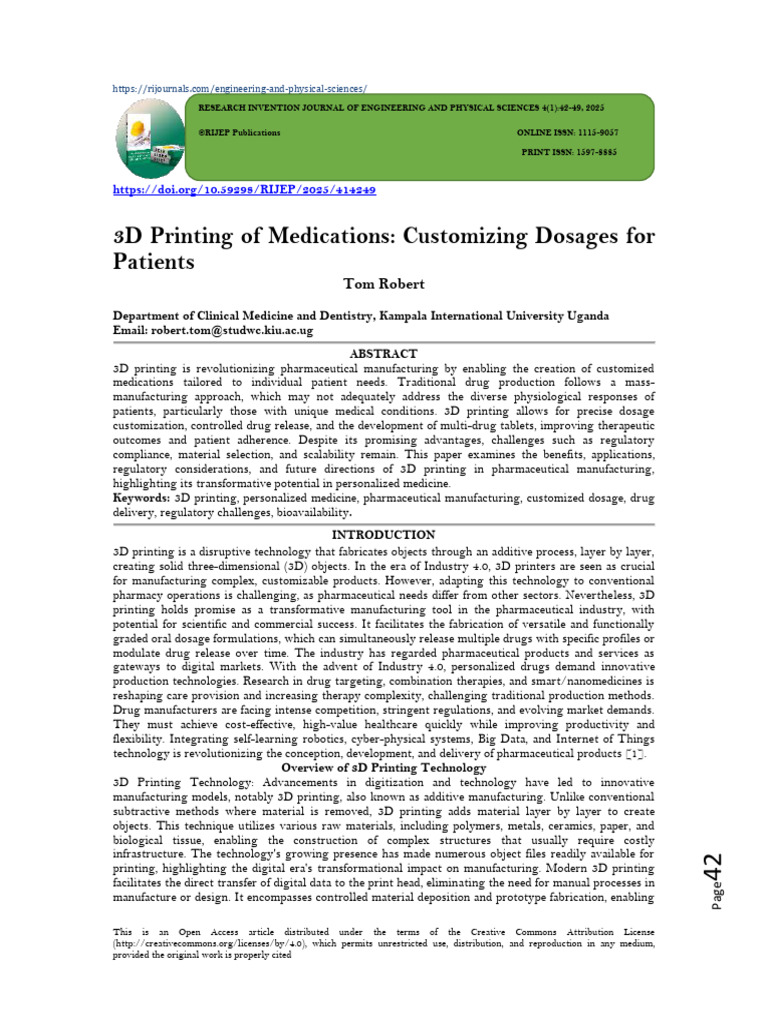3D Printing: Customizing Medication Dosages | PDF | 3 D Printing ...