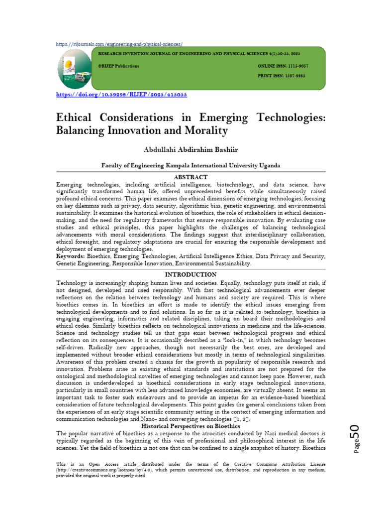 Ethical Considerations in Emerging Technologies: Balancing Innovation ...