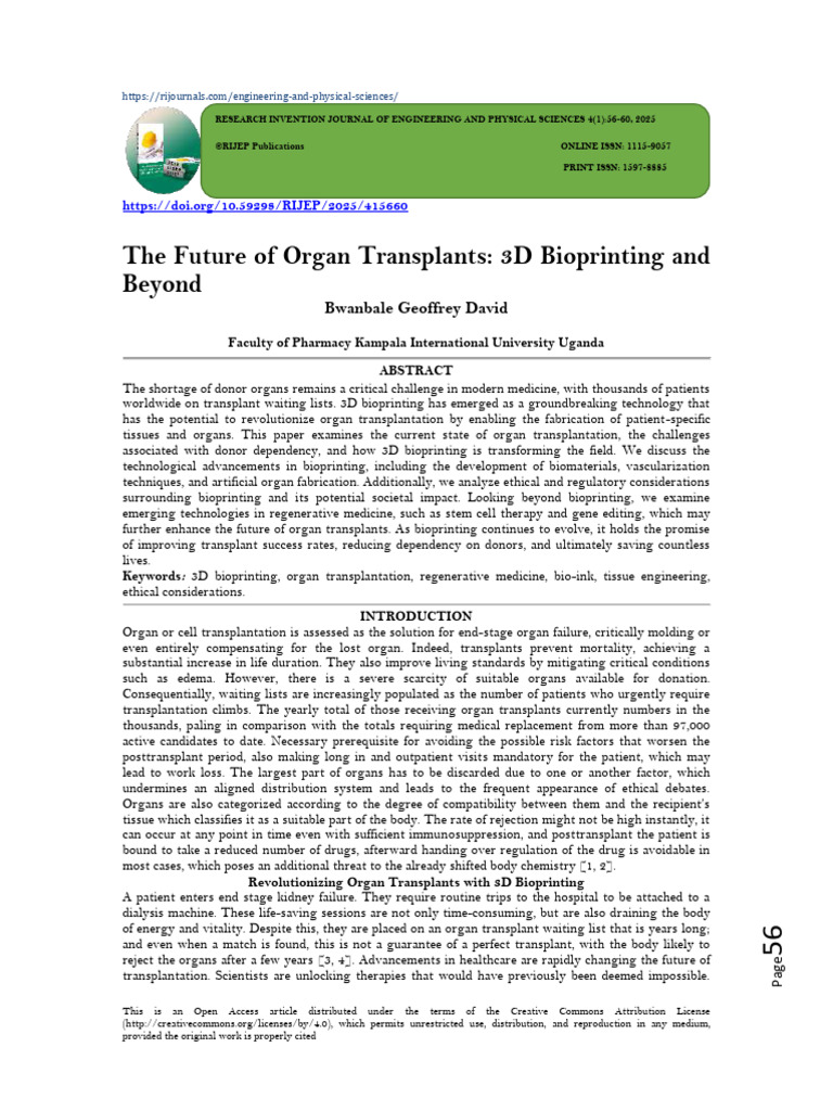 The Future of Organ Transplants: 3D Bioprinting and Beyond (WWW - Kiu.ac - Ug) | PDF | Organ ...