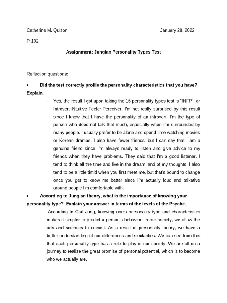 Quizon, Catherine M.-p102-Jungian Personality Types Test | PDF