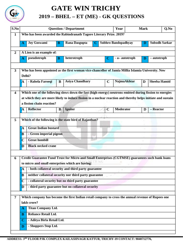Bhek - Et - Mech - GK Question 2019 | PDF | Nuclear Fission | Nuclear ...