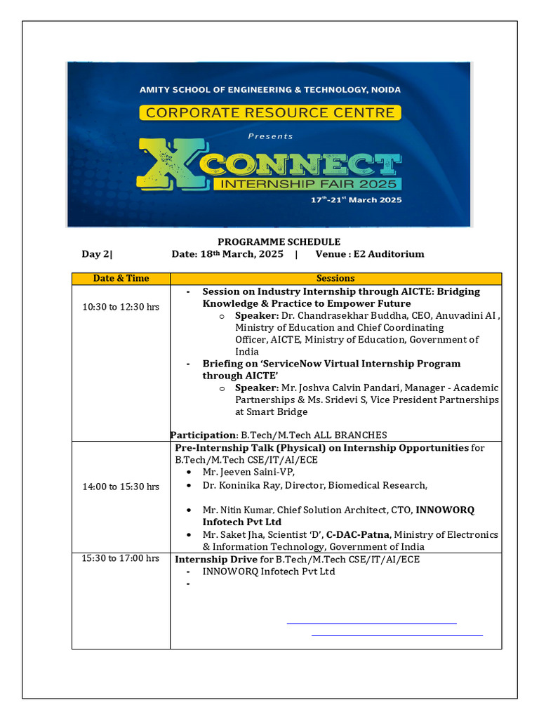 XCONNECT 2025 - Internship Fair-PROGRAMME SCHEDULE- Day 2 | PDF