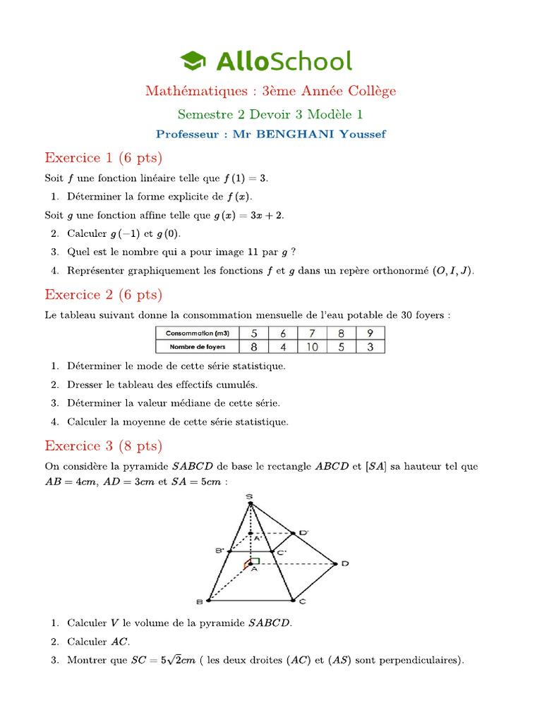 Math 3ac Semestre 2 Devoir 3 Modele 1 1 | PDF