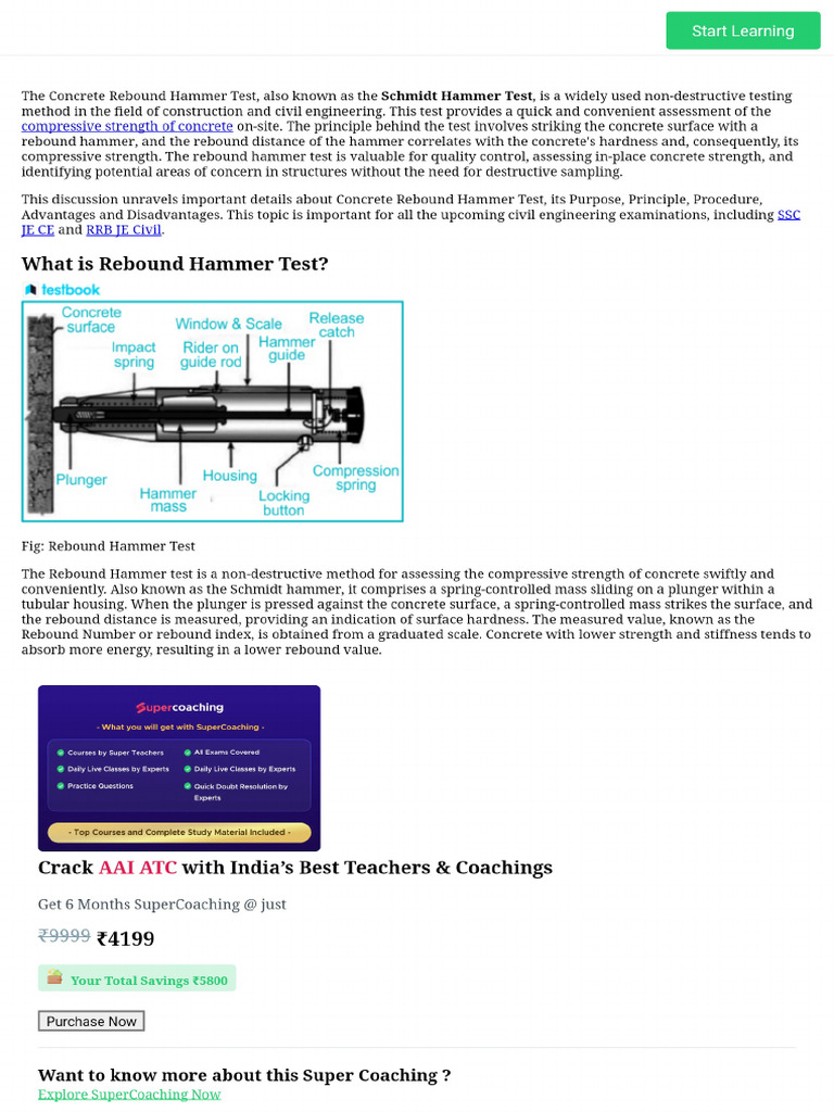 Rebound Hammer Test - Purpose, Principle, Procedure, Advantages | PDF