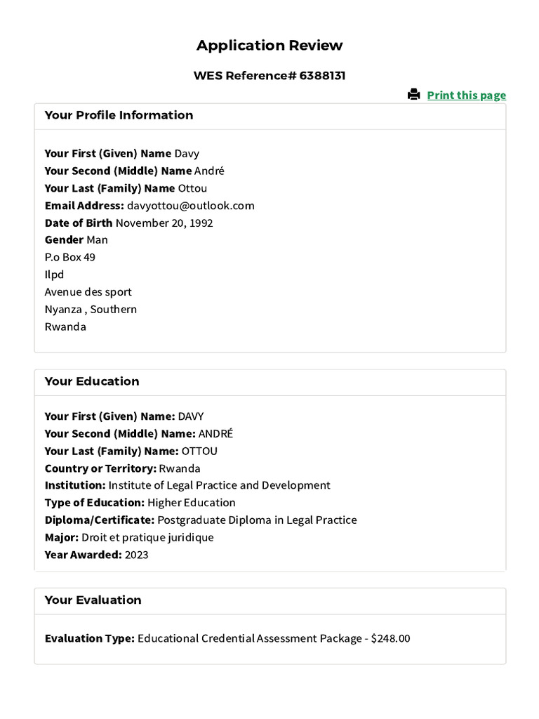 Application Review - WES.org | PDF