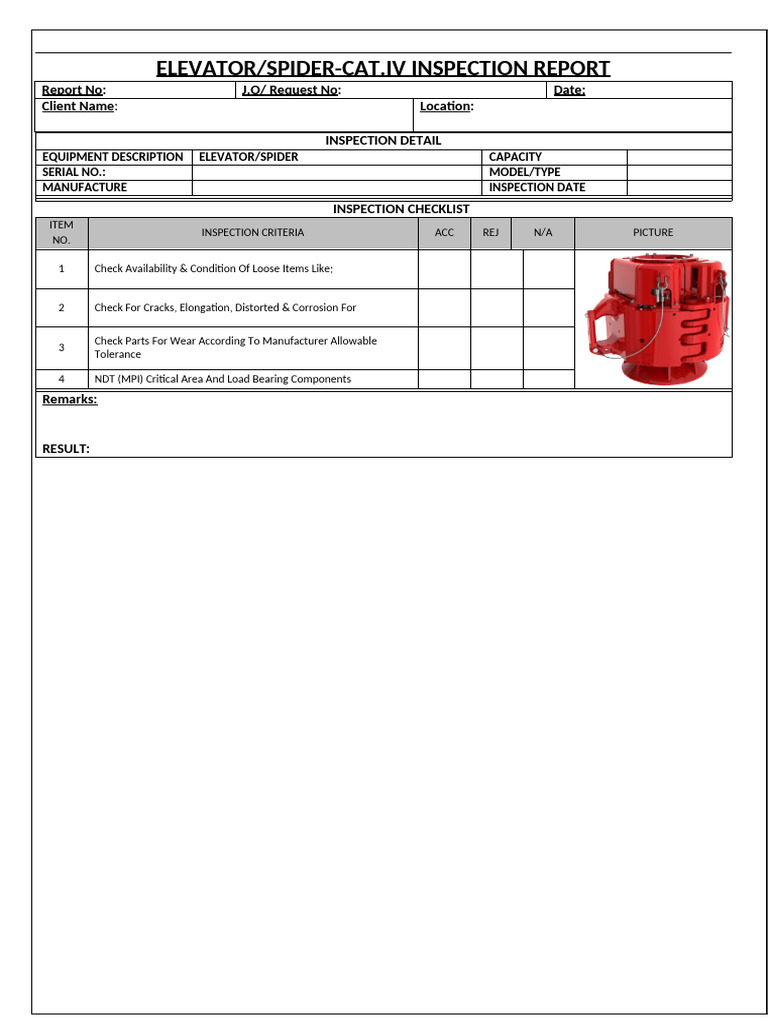Spider Elevator Checklist | PDF