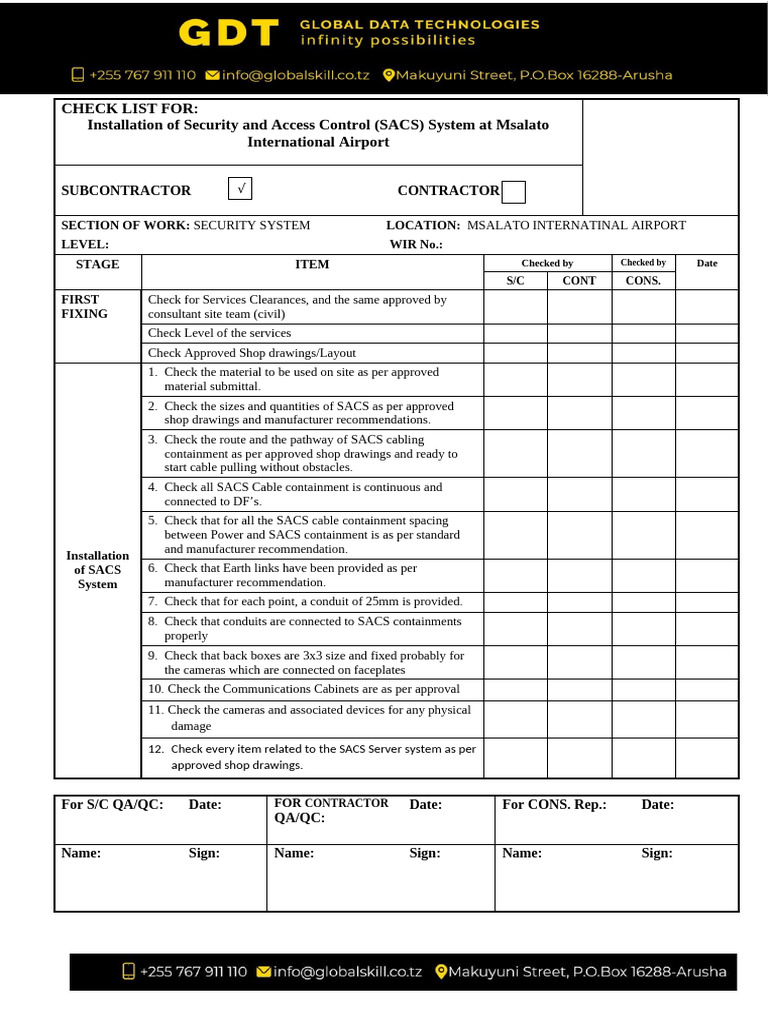 Checklist For Structured Cabling System & Accessories Installation ...
