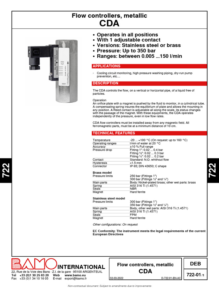 CDA Flow Controllers cda722-01 | PDF | Flow Measurement | Mechanical ...