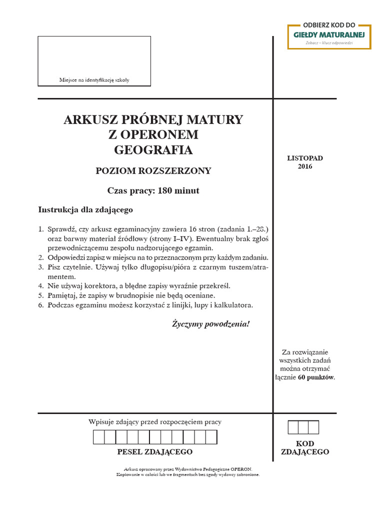 Geografia - Arkusz | PDF