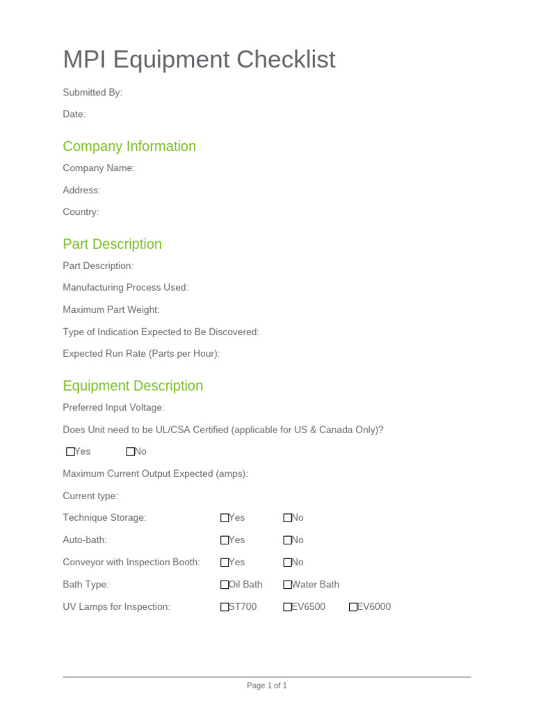 MPI Equipment Inspection Checklist | PDF