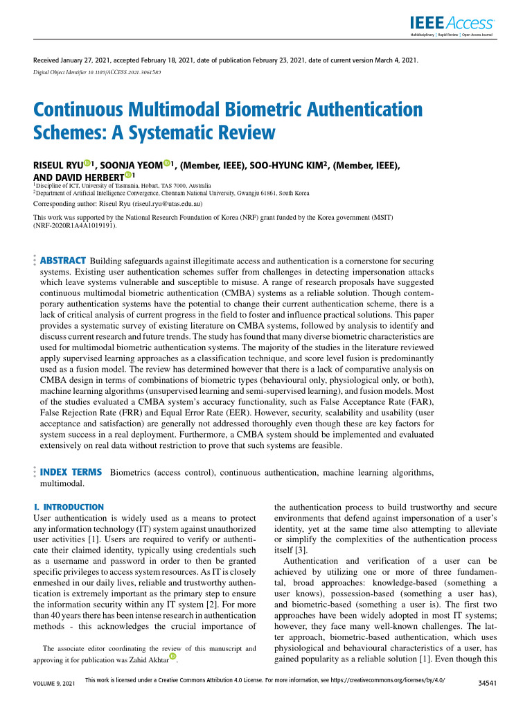 Continuous Multimodal Biometric Authentication Schemes A Systematic