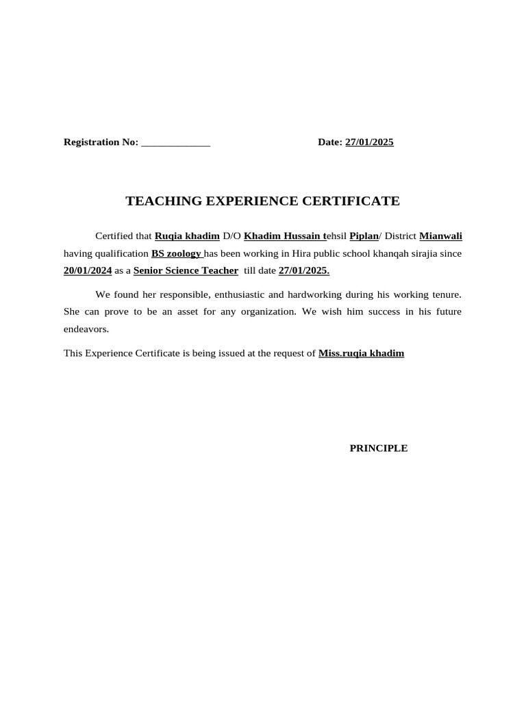 Teaching Experience Certificate | PDF