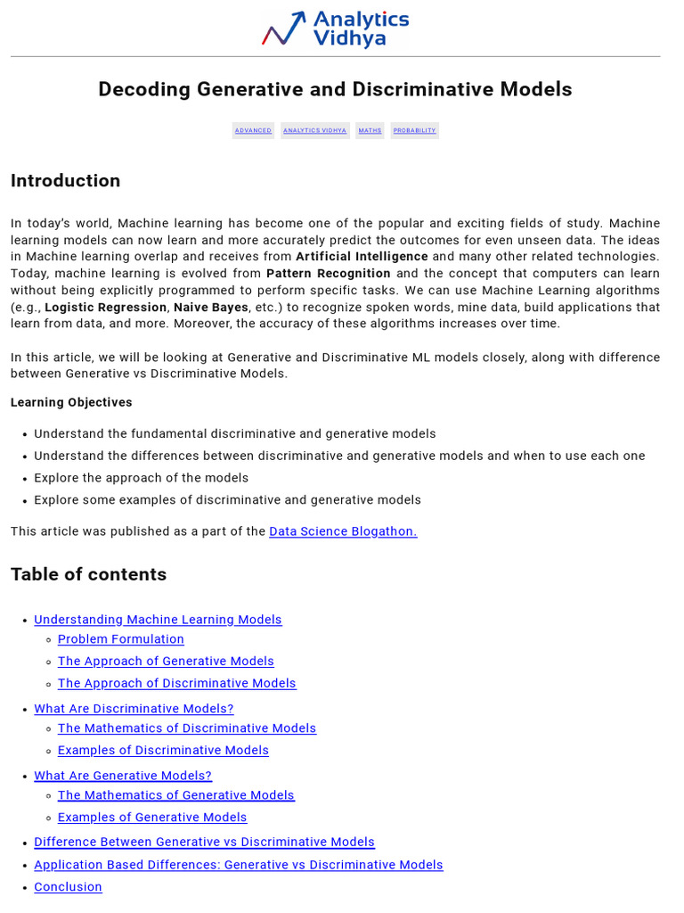 Decoding Generative and Discriminative Models | PDF | Machine Learning | Logistic Regression