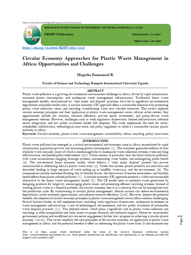 Circular Economy for Plastic Waste in Africa | PDF | Recycling | Waste ...