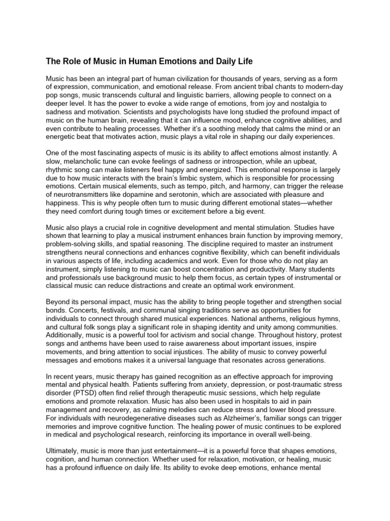 Impact of Music on Emotions and Life | PDF | Emotions | Psychology