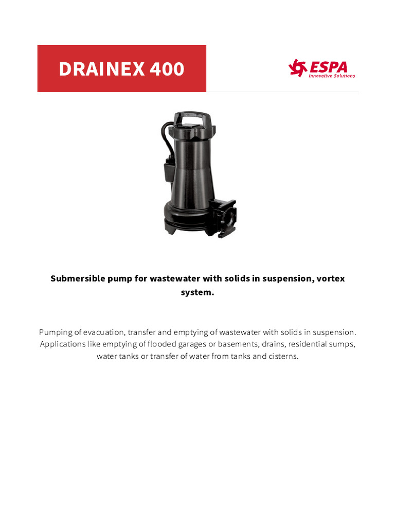 DRAINEX - Drainage Pump For Wastewater 402 | PDF | Pump | Drainage