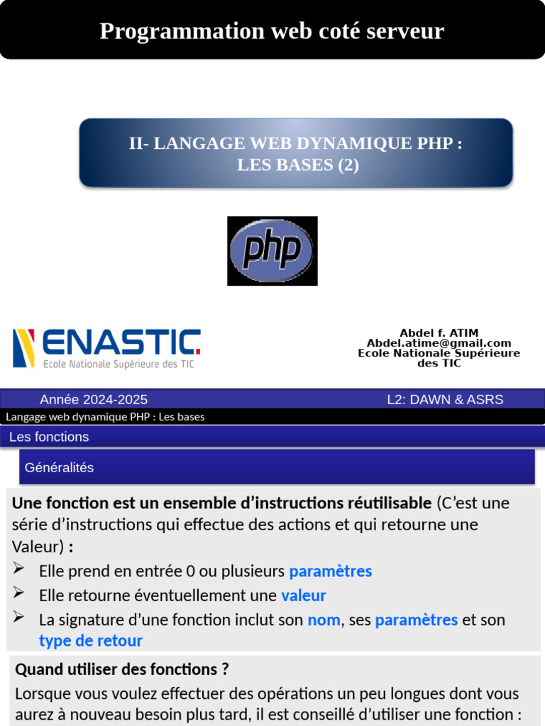 3_langage_PHP_les_bases_L2 DAWN & ASRS-Suite_BASES | PDF | PHP | Langage de programmation