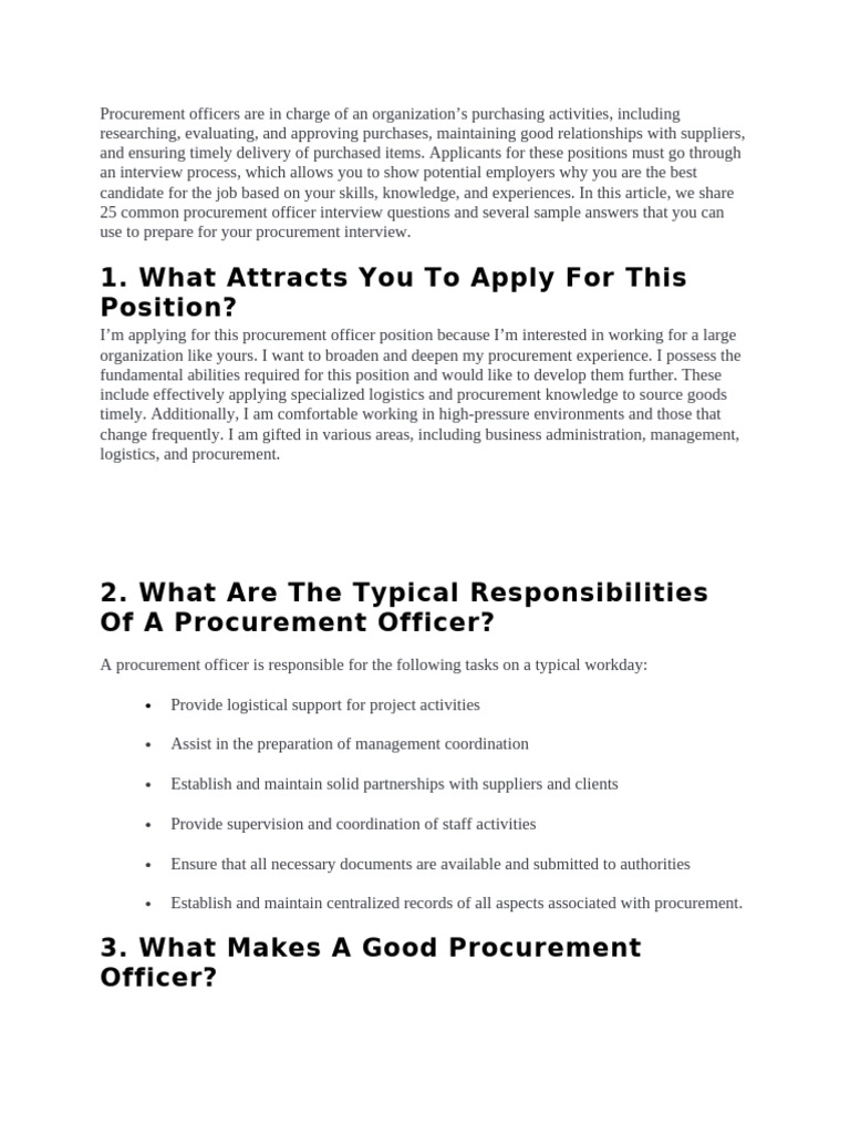 Procurement Interview Questions | PDF | Procurement | Supply Chain