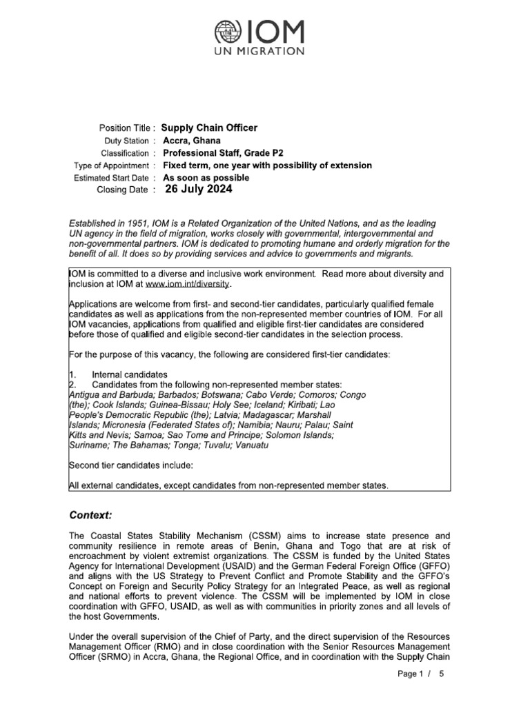 Supply Chain Officer - IOM - Ghana | PDF