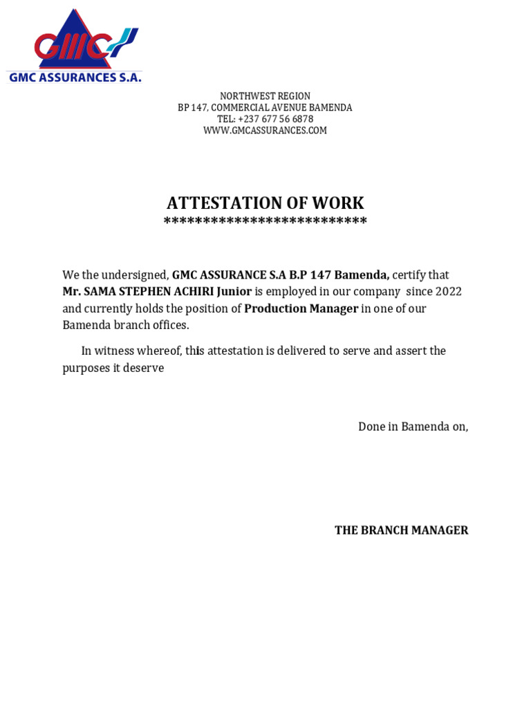 GMC Assurance Employment Attestation | PDF