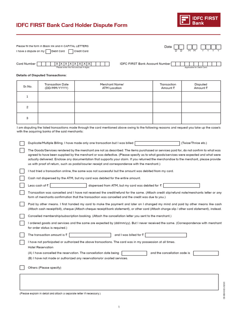 Cardholder Dispute Form New | PDF | Credit Card | Debit Card
