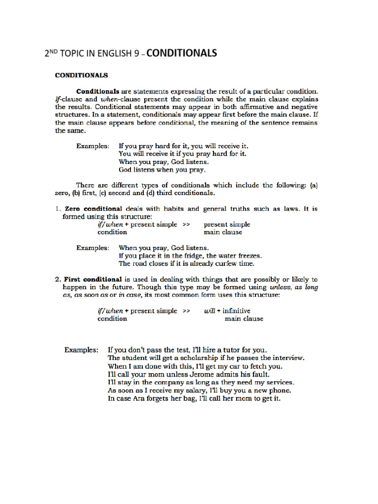 Q1Eng.-Conditionals-and-Tenses-of-Verbs (1) | PDF
