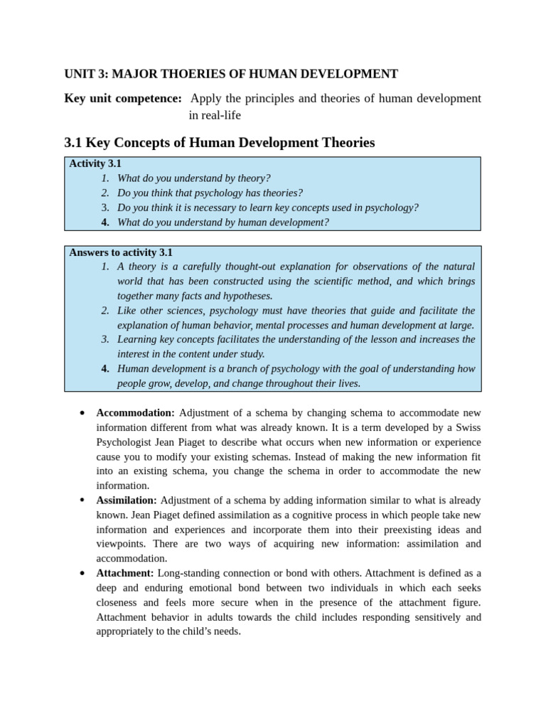 Unit 3 Major Theories of Human Development | PDF | Classical ...