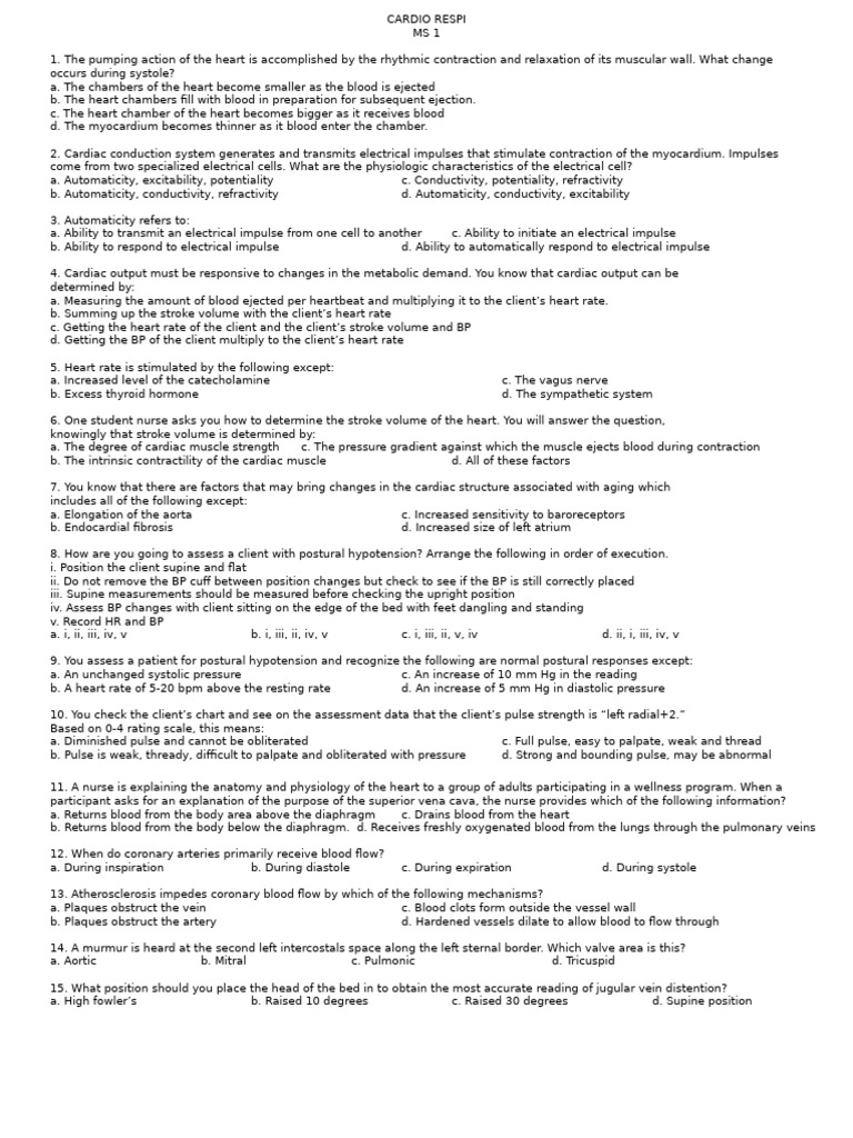 RC 25 Cardio Respi Questions MS 1 | PDF | Heart | Myocardial Infarction