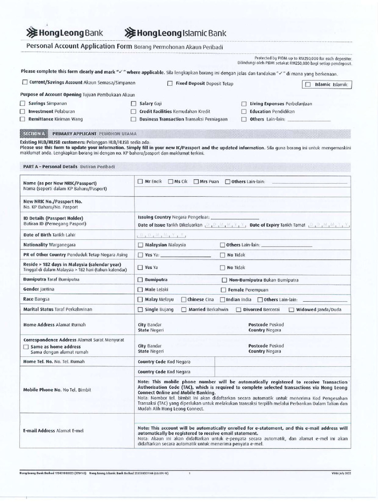 Hong Leong Acc Opening Forms | PDF