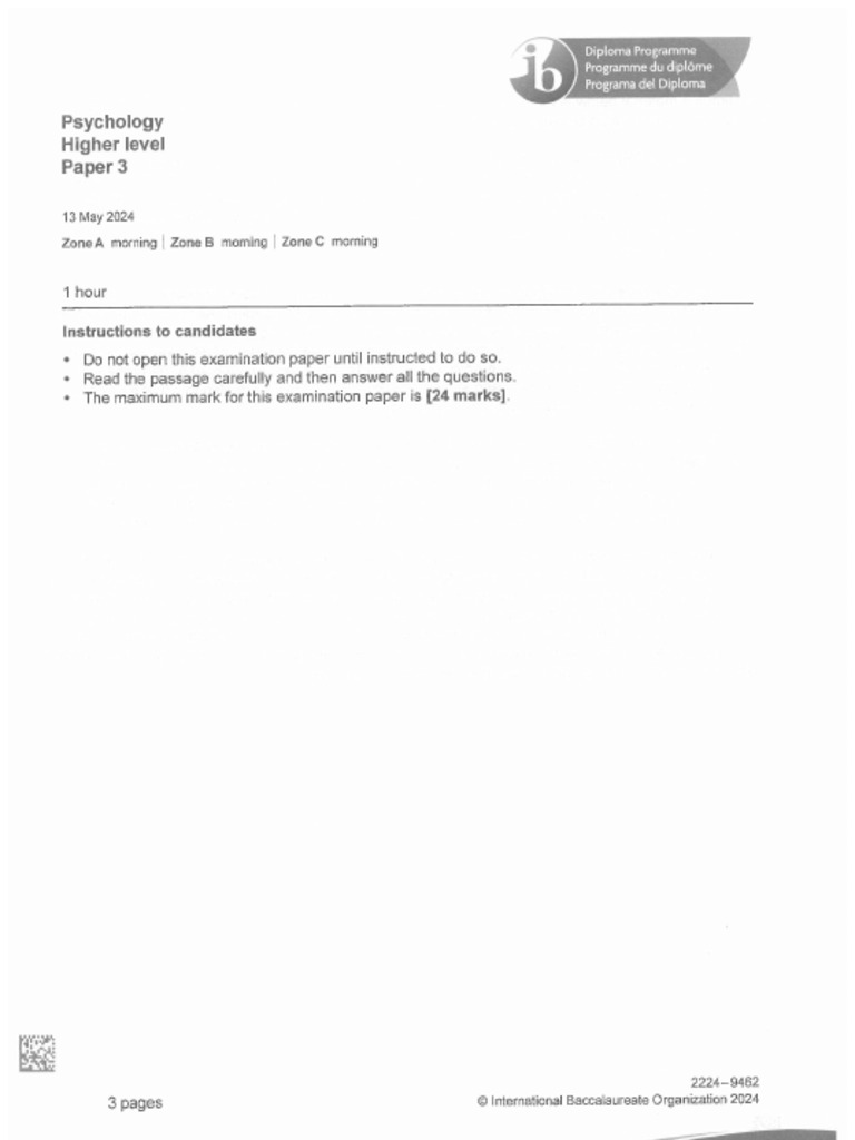 IBDP Psychology Paper 3 May 2024 | PDF