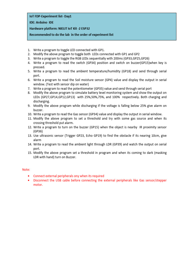 Day1 Experiment list-IoT Kit ESP32 | PDF