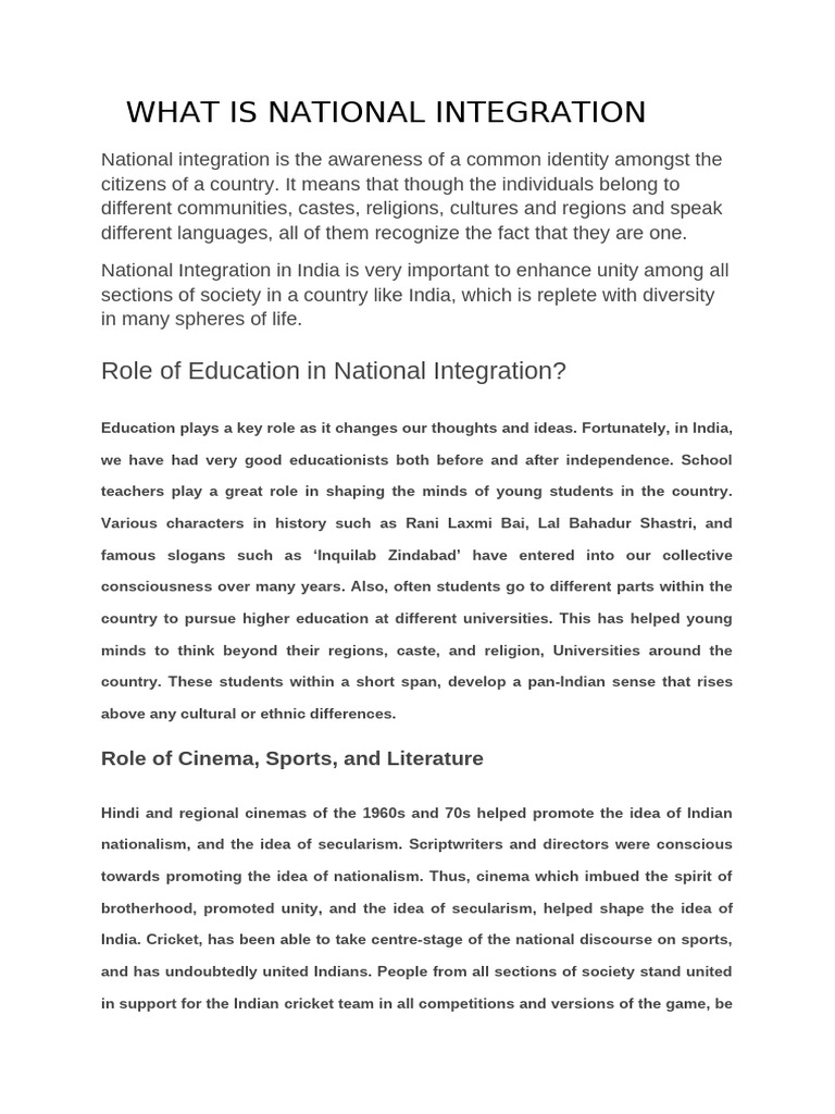 What Is National Integration | PDF | Multiculturalism | Nationalism