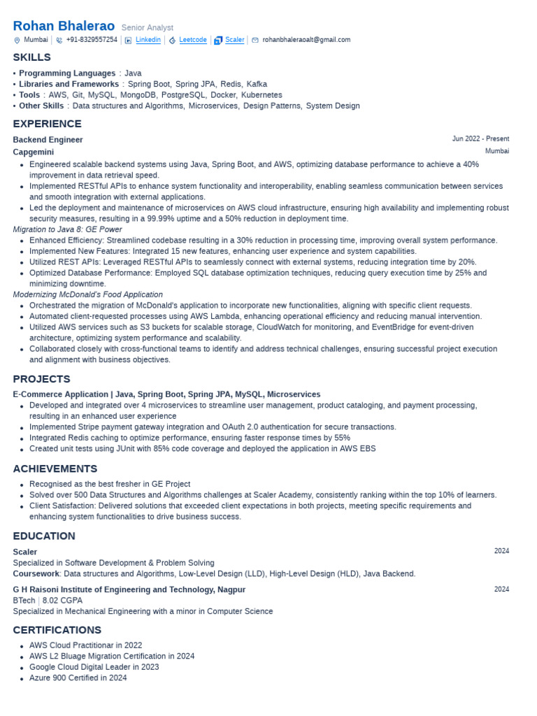 Rohan_Bhalerao_Resume | PDF | Databases | Amazon Web Services