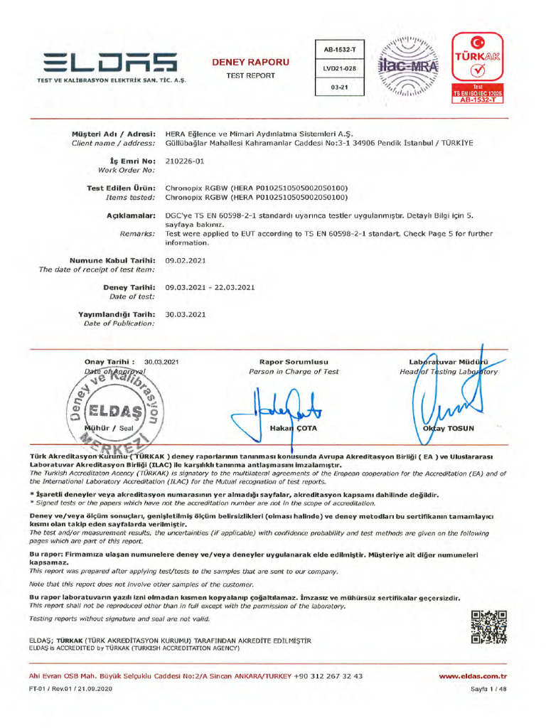 Chronopix Series EN 60598-2-1 - 2020 EN 60598-1 2014 AMD1 - 2017 Test ...