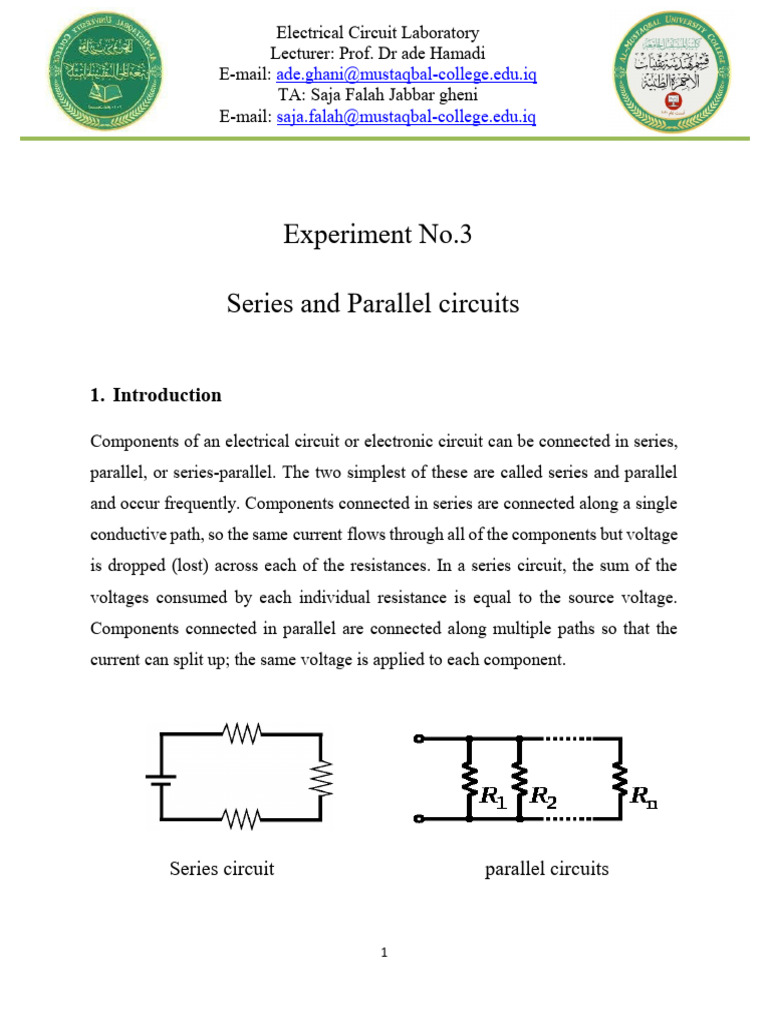 Series and Parallel Circuit Lab Guide | PDF | Series And Parallel ...