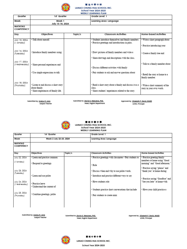Language Learning Plan Q1 Week 6 | PDF | Tone (Linguistics) | Symbols